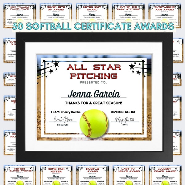 Softball Award Template - Etsy
