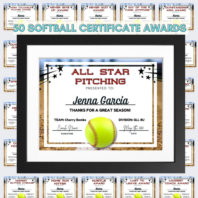 Softball Award Template - Etsy