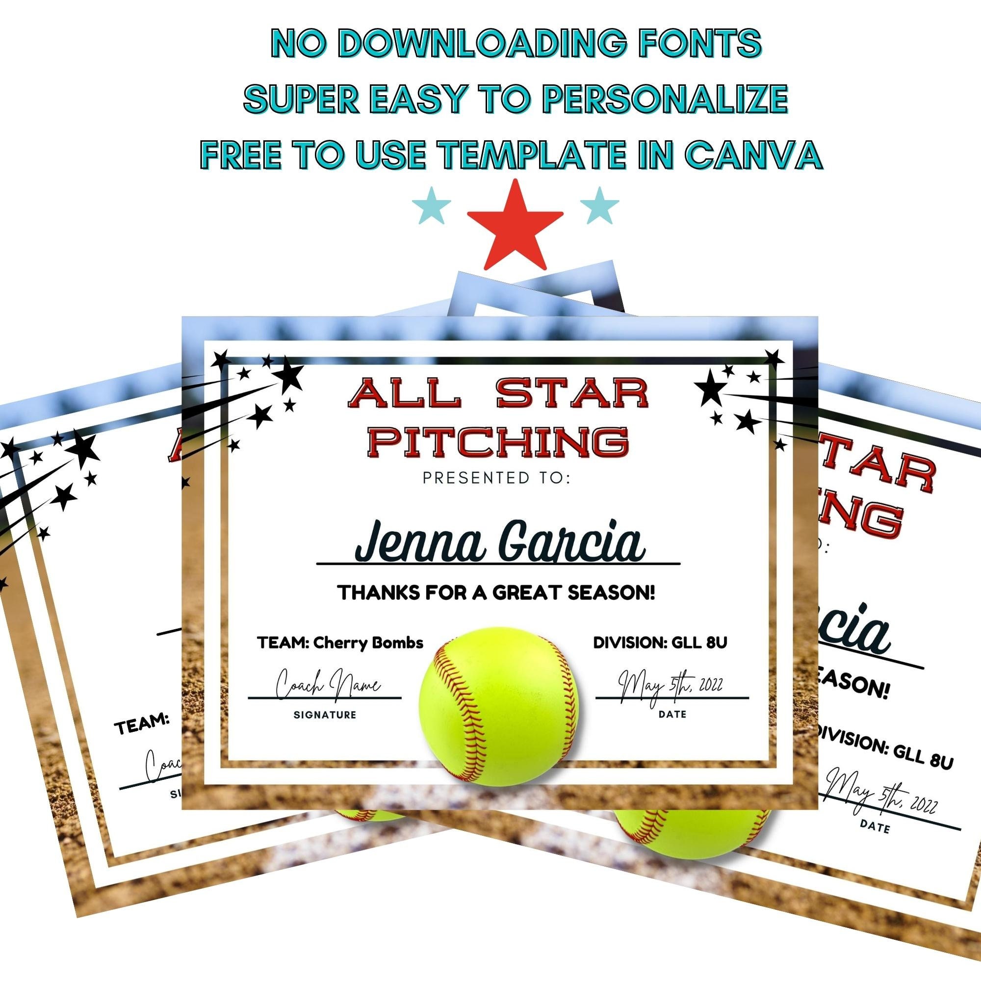 Girls Softball Team Award Certificates for Team Moms, Coaches, Team ...