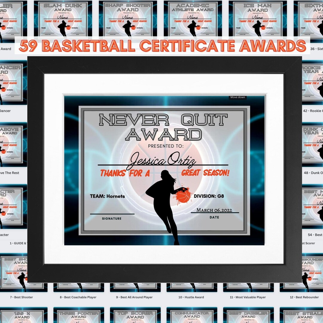 Girls Basketball Award Certificates | 59 Basketball Awards for Team ...