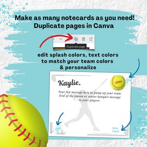 Editable Softball Note Card Template, Softball Notecards, Thank You ...
