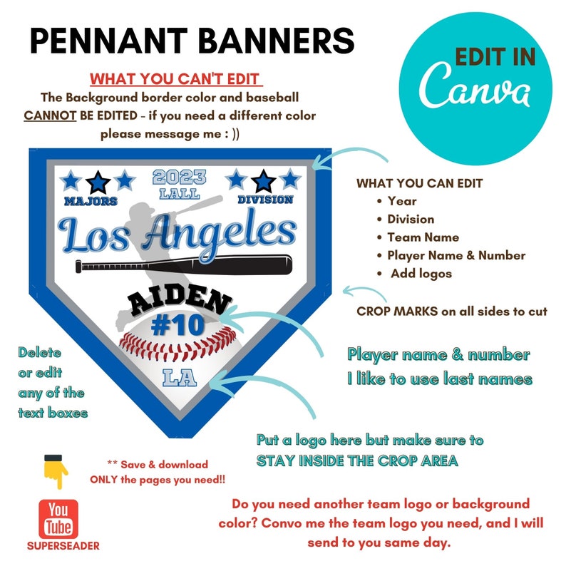 Printable Baseball Pennant Banner, Team Sports, Blue & Grey ...