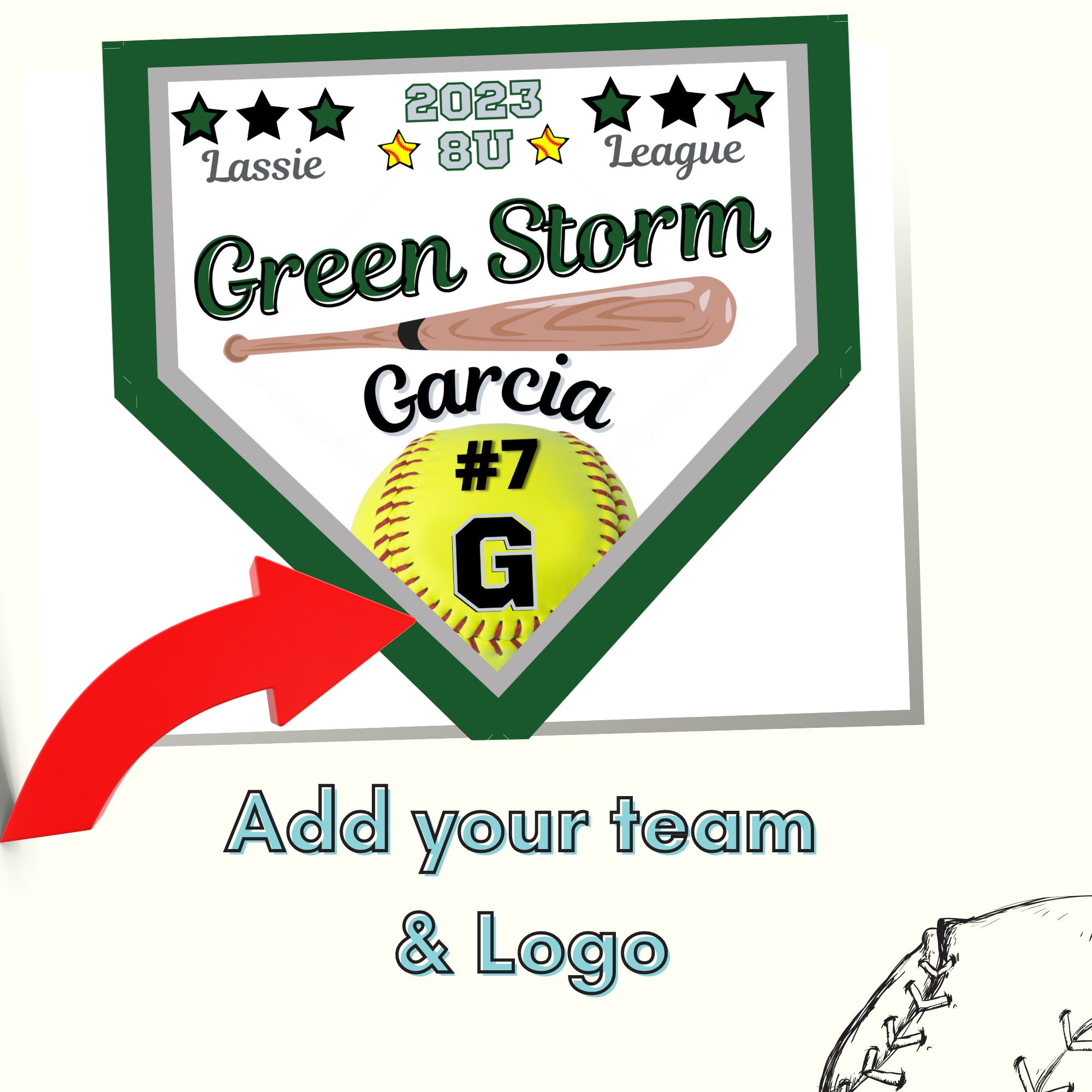 Softball Girls Banner Template, Team Pennants, GREEN & GREY Team, Just ...
