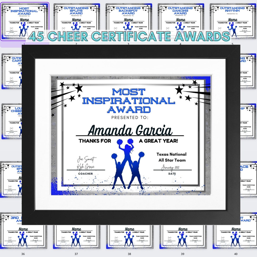 Cheerleading Award Certificates, Royal Blue Editable for Team Moms ...
