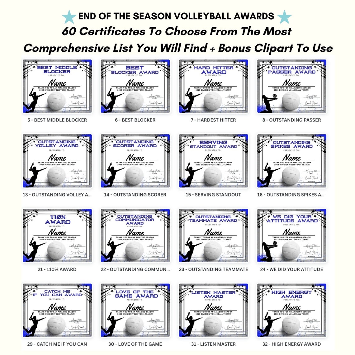 Editable Volleyball Award Certificates 60 Team Sports and - Etsy