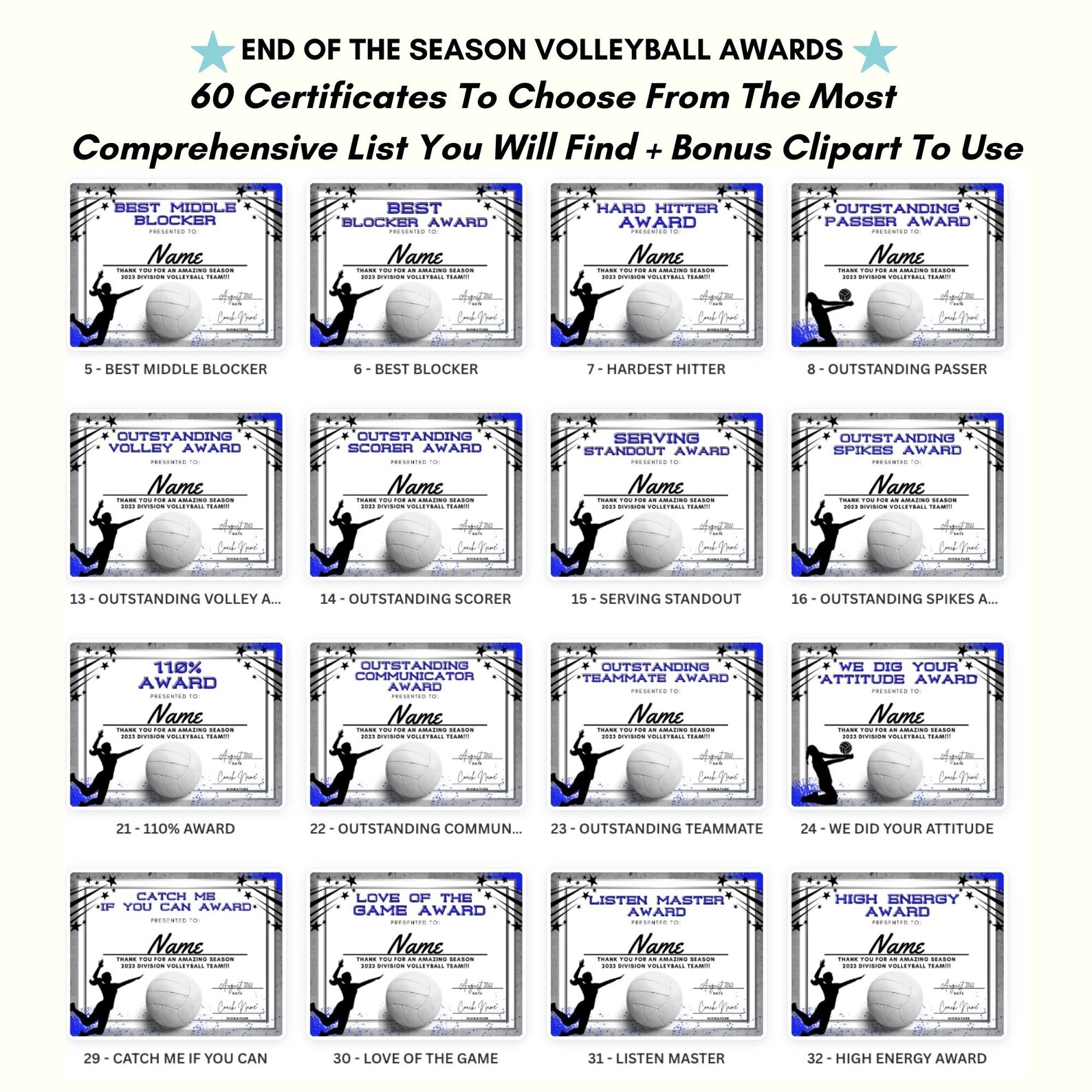 Editable Volleyball Award Certificates 60 Team Sports and - Etsy