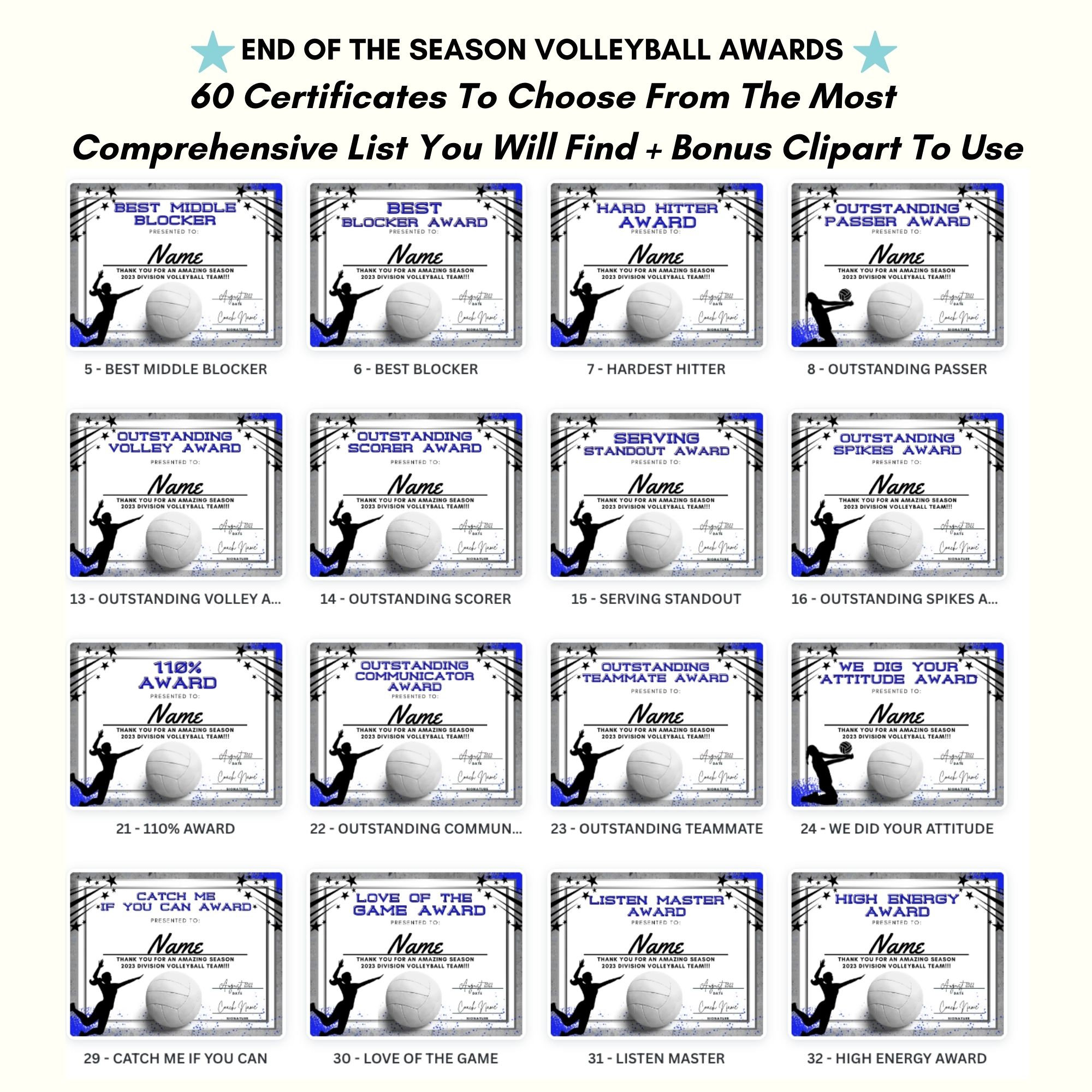 Editable Volleyball Award Certificates 60 Team Sports and - Etsy