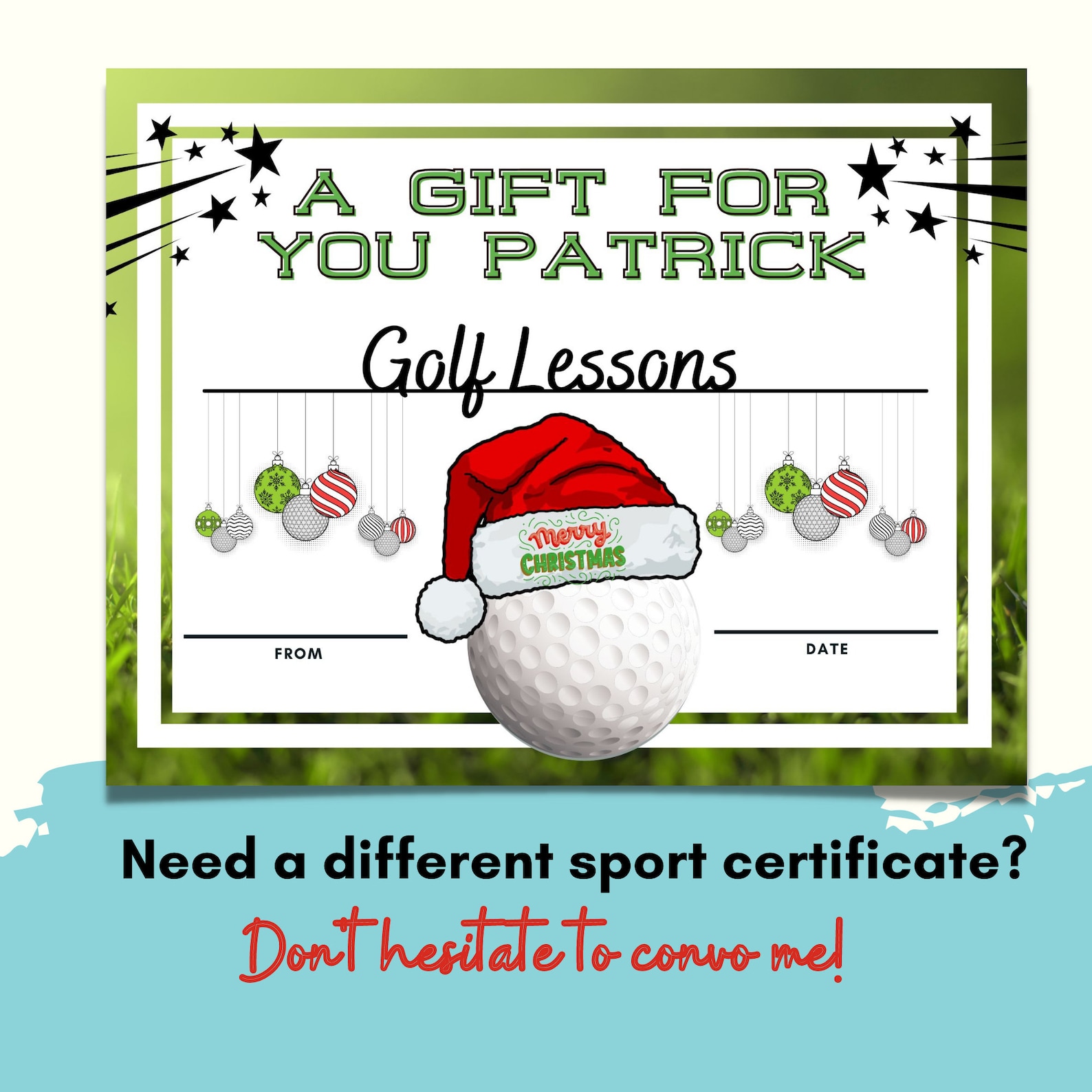 Golf Gift Certificate Holiday Design Printable Christmas Gift - Etsy