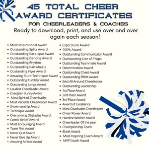 Cheerleading Award Certificates, Navy Blue Editable for Team Moms ...
