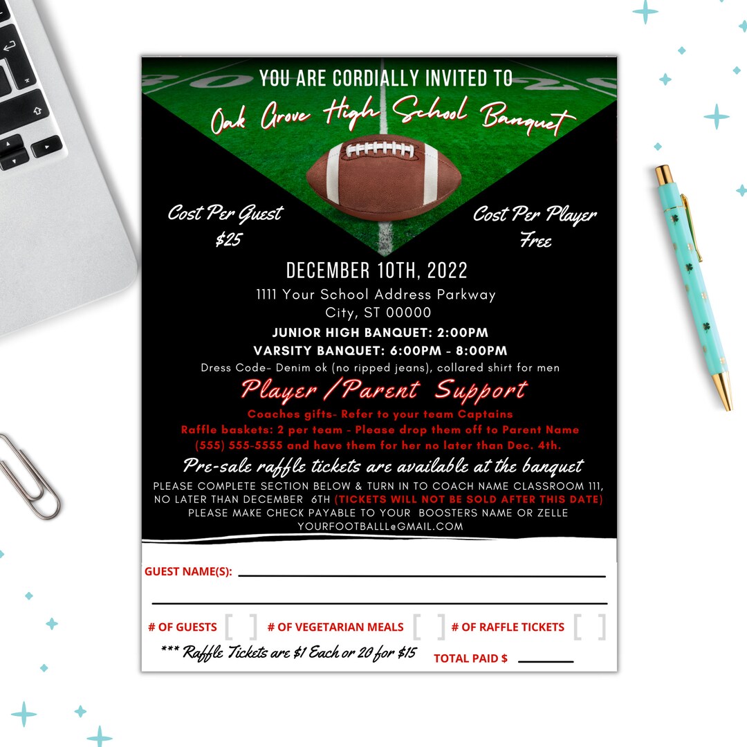 Football Ticket Invitation, Football High School Banquet Invite, End of ...