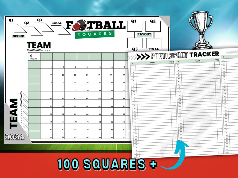 Football Party Squares Instant Download Printable Bundle, 100 Square ...