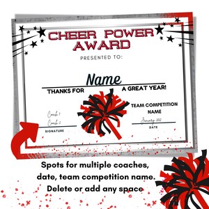 Cheerleading Award Certificates, Red & Black Pom Poms Design for ...