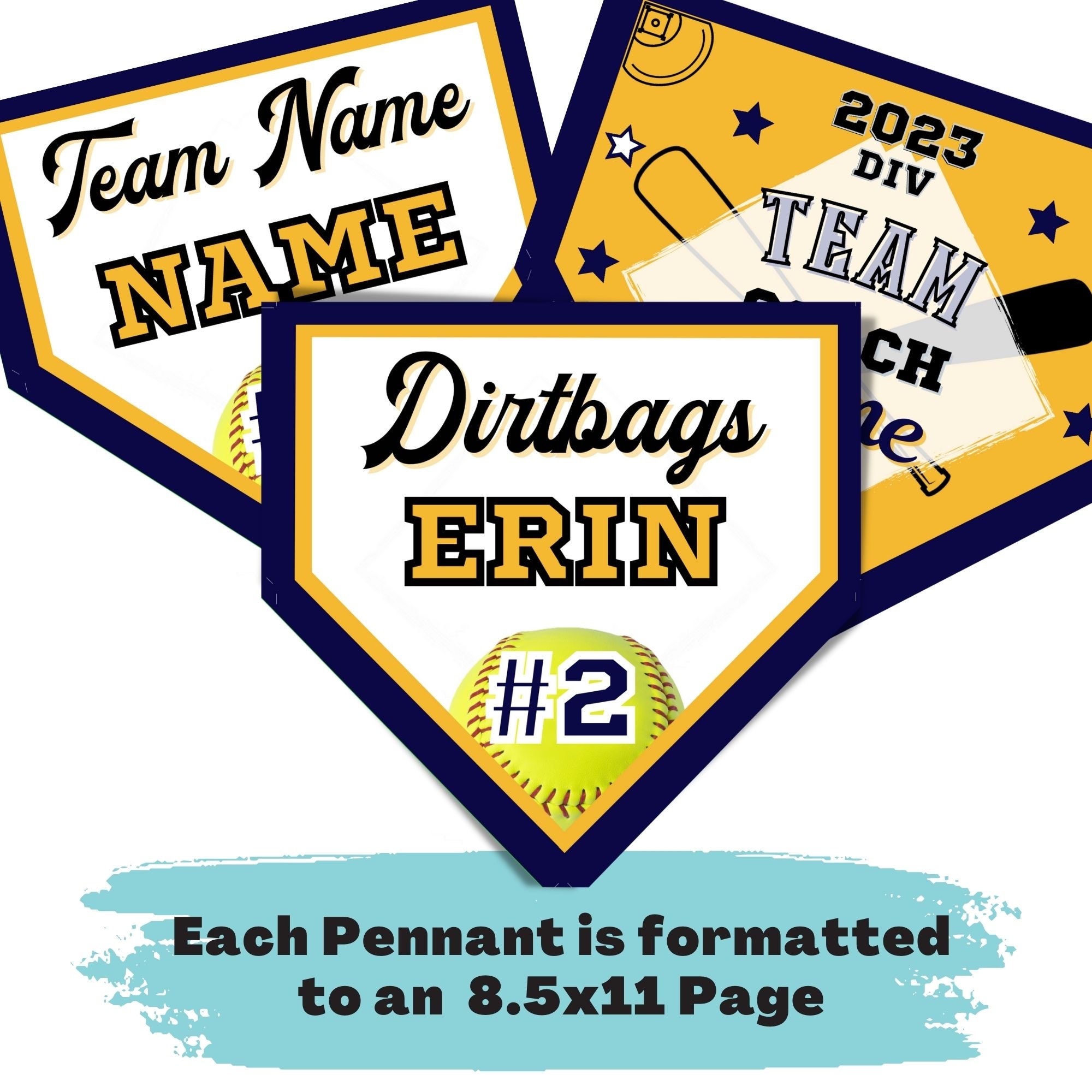 Softball Girls Banner Template, Team Pennants, Navy Blue & Gold ...