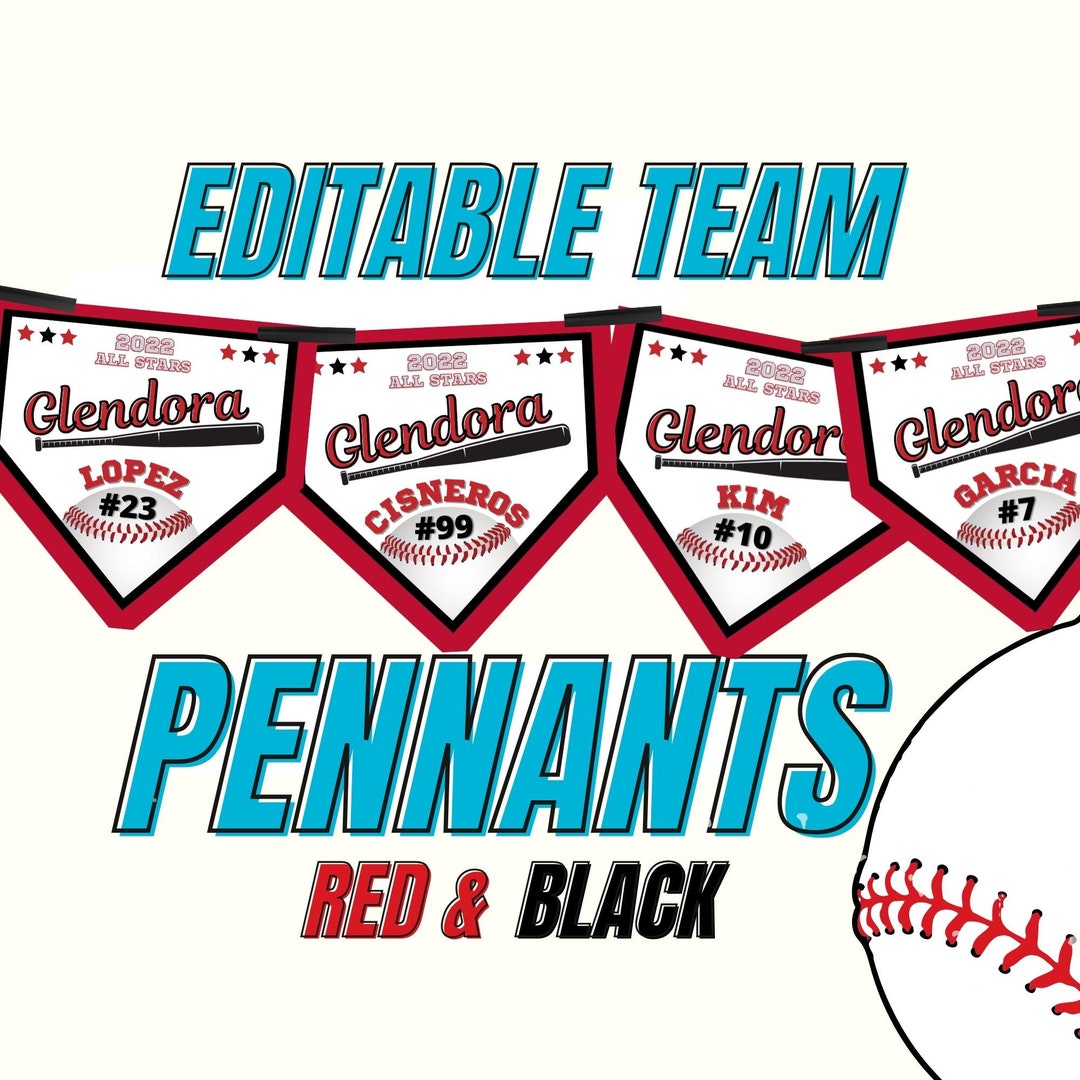 Baseball League Editable Pennant Banners, Red & Black Team Templates ...