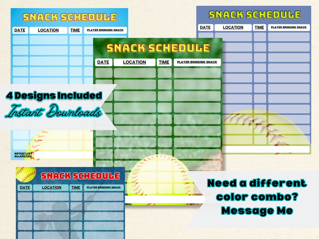 Softball Snack Schedule Sign up Sheet 8.5 X11, Snack Bags, Snack ...