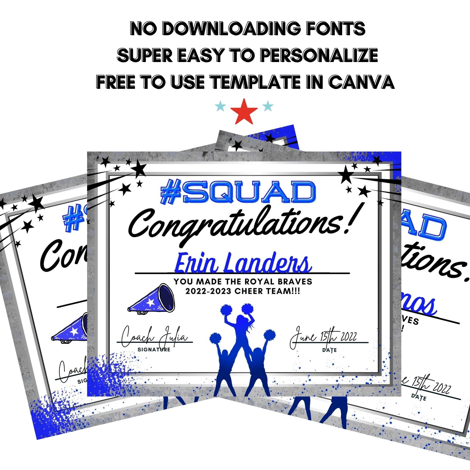 Congratulations You Made the Cheer Team Squad Printable Certificates ...