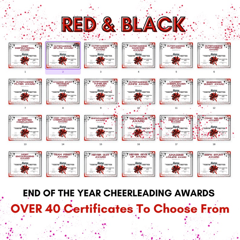 Cheerleading Award Certificates, Red & Black Pom Poms Design for ...