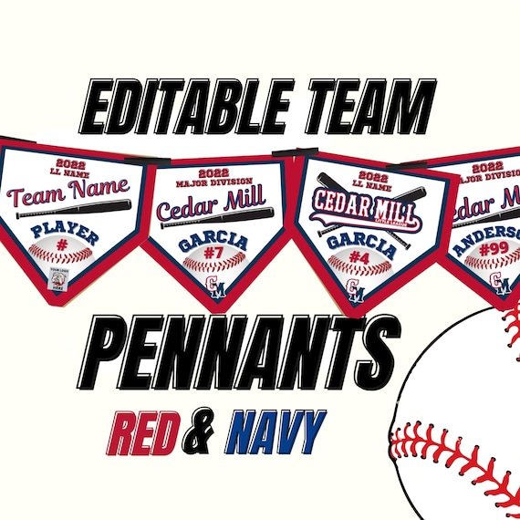Baseball Team Editable Pennant Banners Red & Navy Blue - Etsy