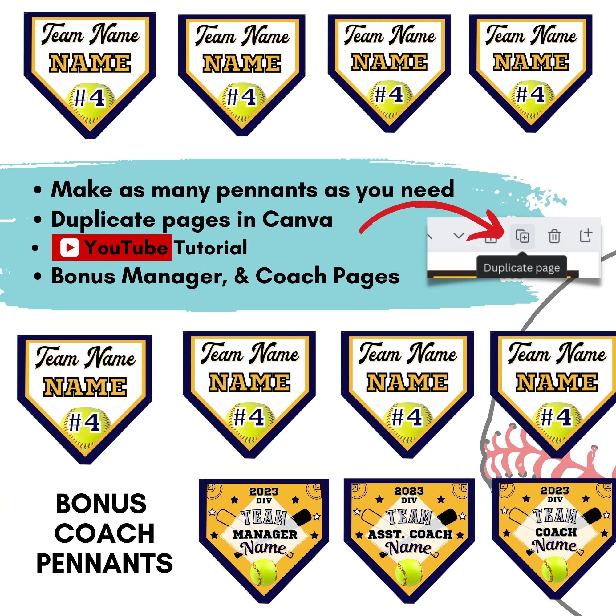 Softball Girls Banner Template, Team Pennants, Navy Blue & Gold ...
