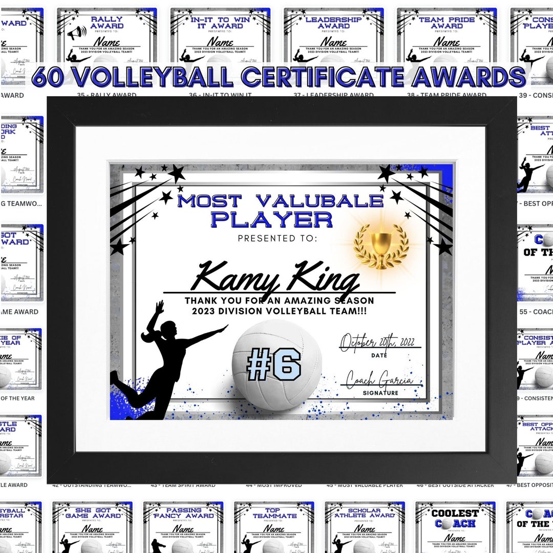 End of the Season Volleyball Player Award Certificates, | 60 Team ...