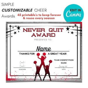 Cheerleading Award Certificates, Editable for Team Moms, Coaches, RED ...