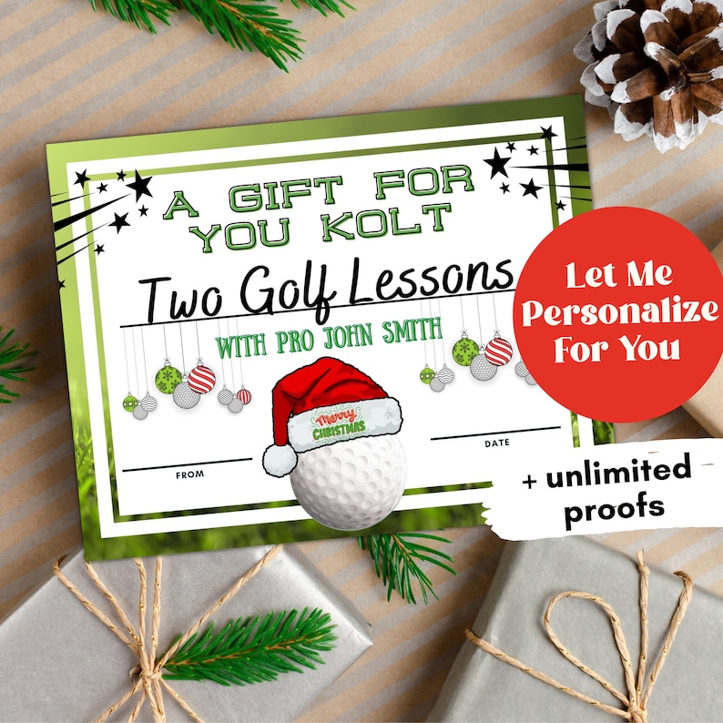 Golf Gift Certificate Holiday Design Printable Christmas Gift - Etsy