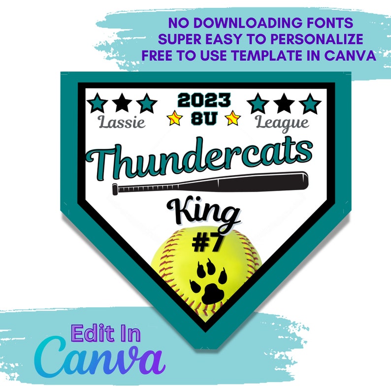 Softball Girls Banner Template, Team Pennants, TEAL & BLACK Teams Just ...