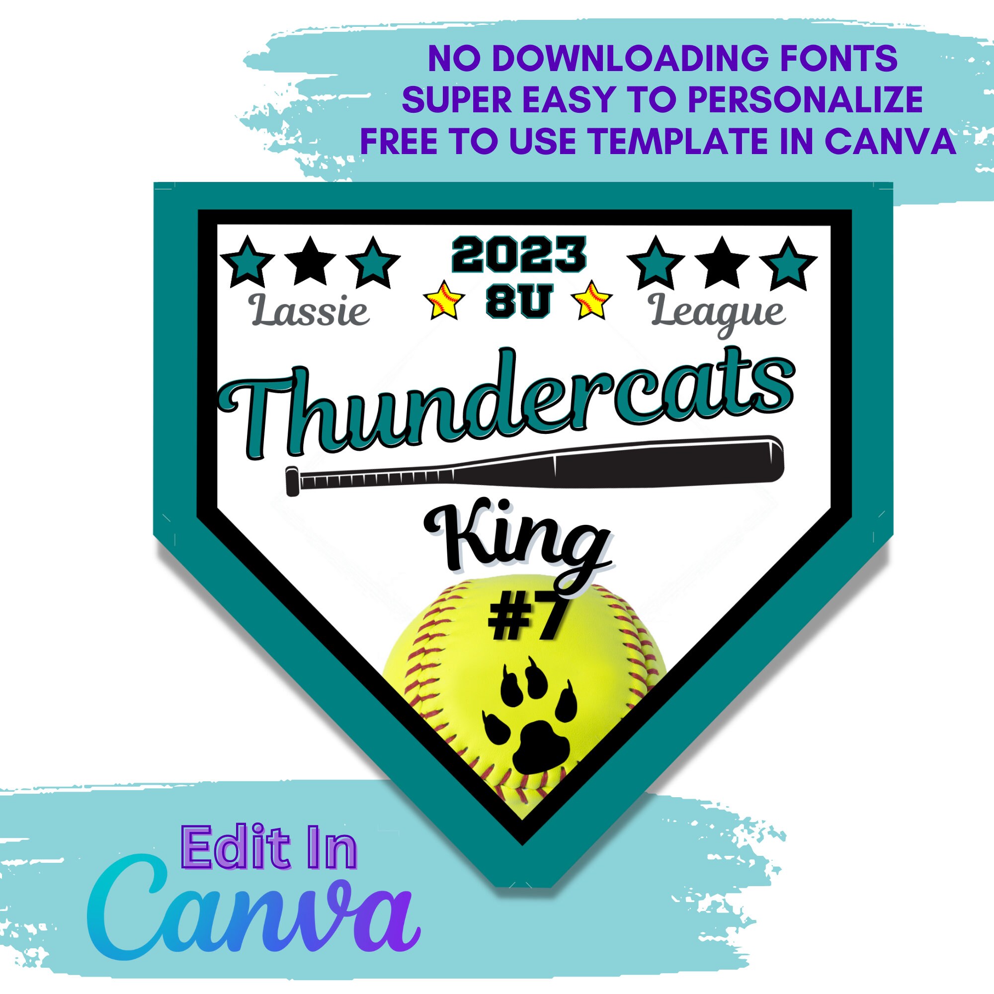 Softball Girls Banner Template, Team Pennants, TEAL & BLACK Teams Just ...