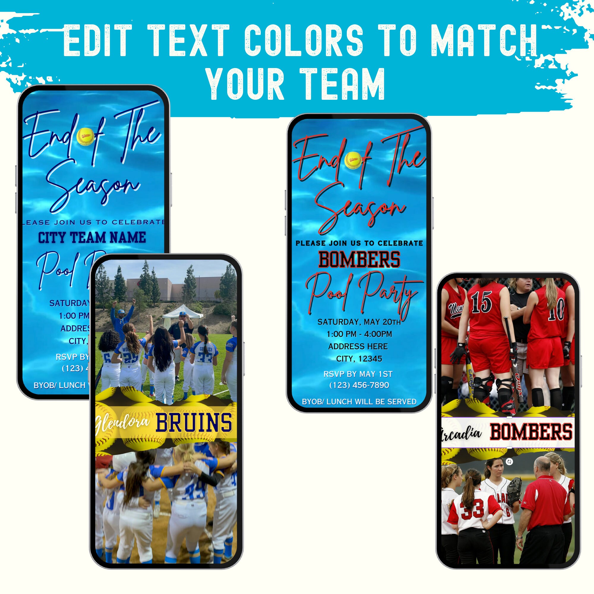 Softball Animated Pool Party Invite Team Party Electronic - Etsy