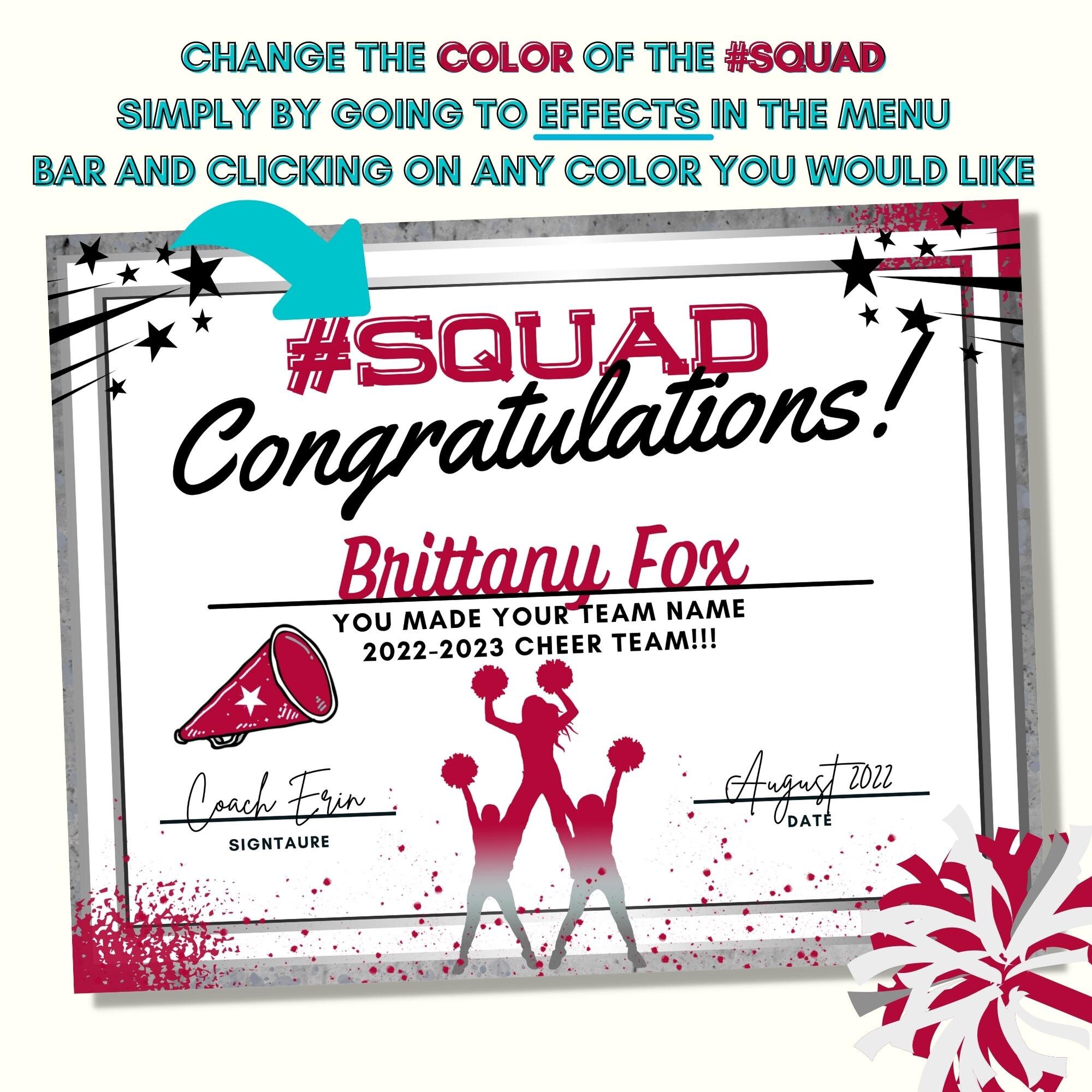 Congrats You Made the Cheer Team Squad Printable Certificates - Etsy
