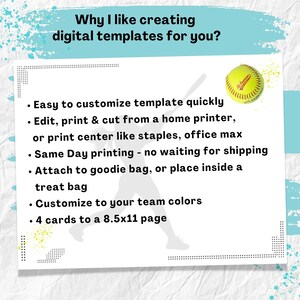 Editable Softball Note Card Template, Softball Notecards, Thank You ...