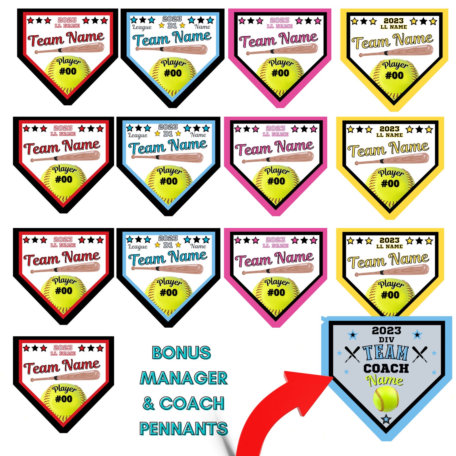 Softball Girls Banner Template, Team Pennants, Personalize for Any ...