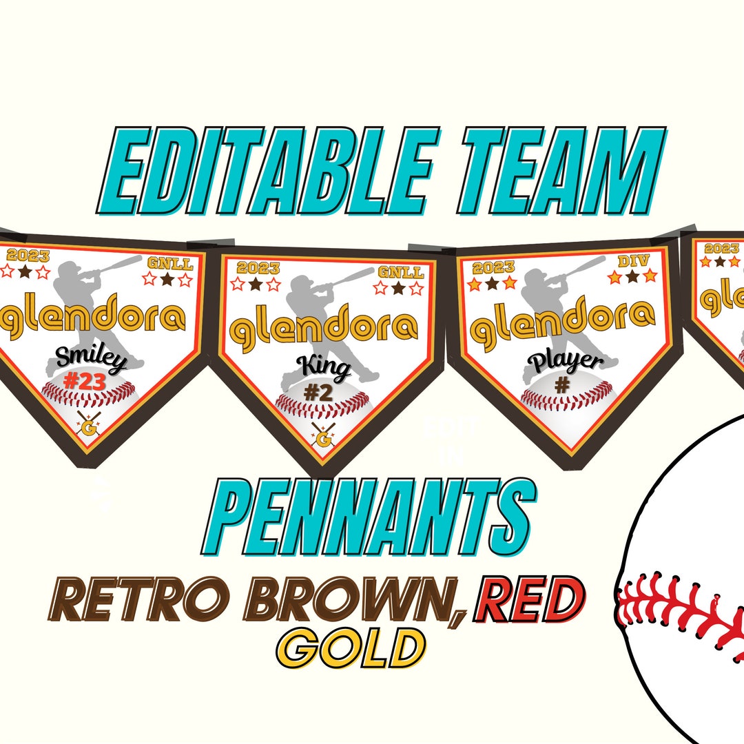 Retro Baseball Editable Pennant Banners, Team Banner, Retro Brown ...