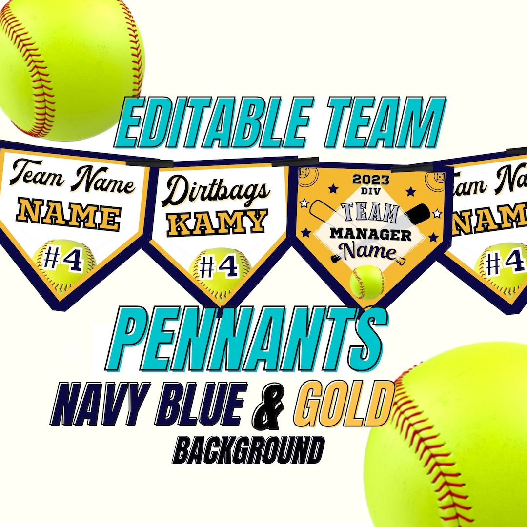 Softball Girls Banner Template, Team Pennants, Navy Blue & Gold ...
