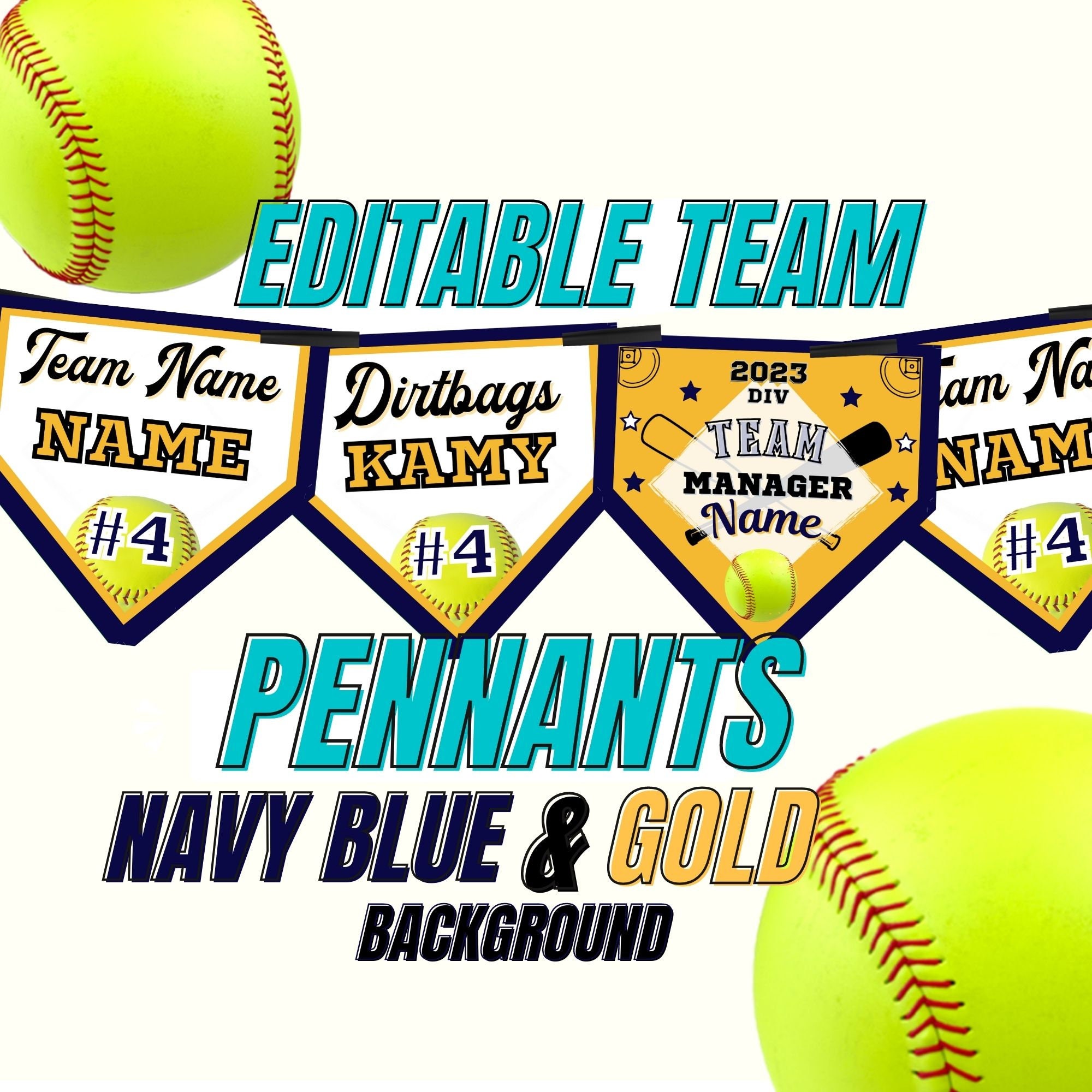 Softball Girls Banner Template, Team Pennants, Navy Blue & Gold ...