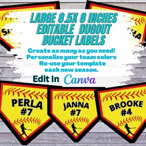 Softball Dugout Bucket Labels, Digital Editable Template With Canva ...
