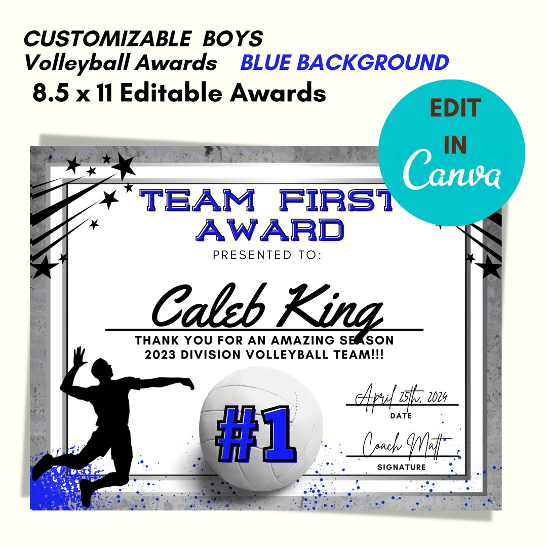 End of the Season BOYS Volleyball Player Award Certificates, 60 Team ...