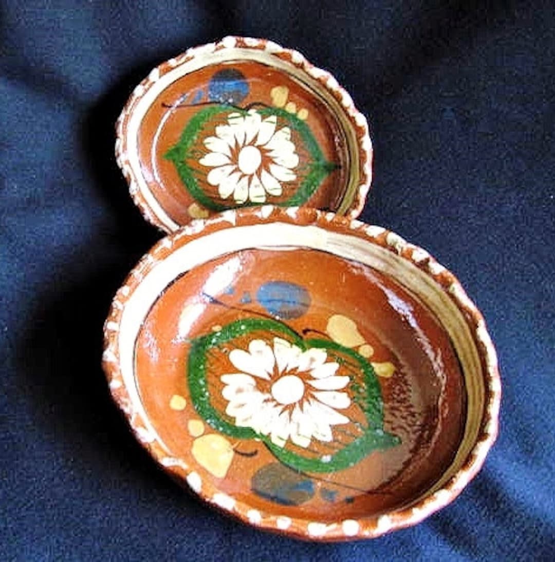 Two Tlaquepaque Nesting Redware Pottery Bowls Floral Designs - Etsy
