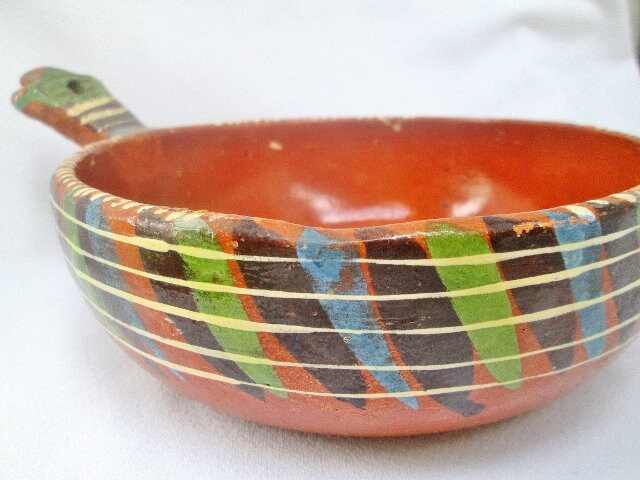Vintage Redware Pottery Bowl With Handle From 1930s Mexico - Etsy