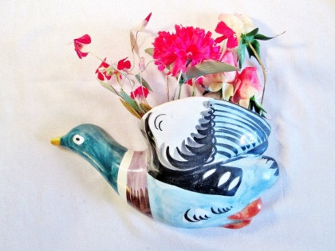 Hand-painted Mid-century Mallard Duck Wall Pocket Vase Made in Italy ...