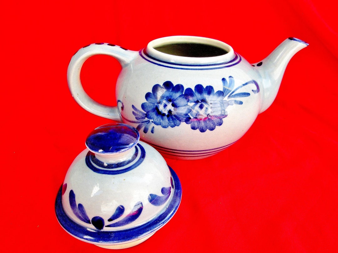 Aksel Sigvald Nielsen Aksini Studio Pottery Teapot W Lid Blue Floral ...