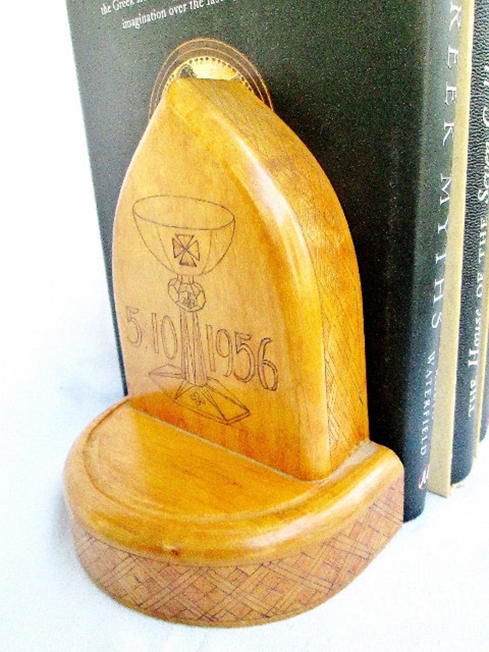Hand Made Etched Oak Ecclesiastical Catholic Chalice Bookends | Etsy