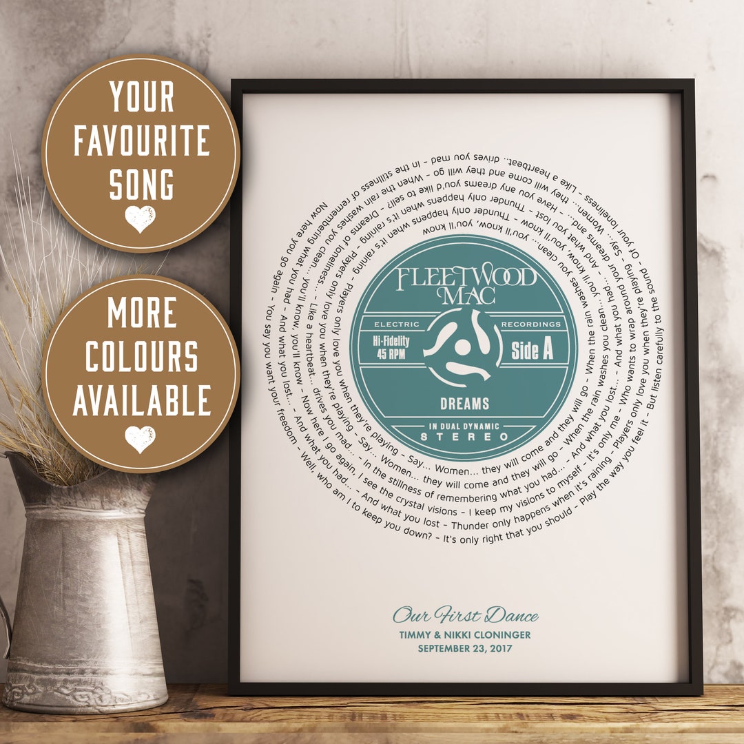 Personalised First Dance Print, Favourite Song Lyrics Print, Vinyl ...