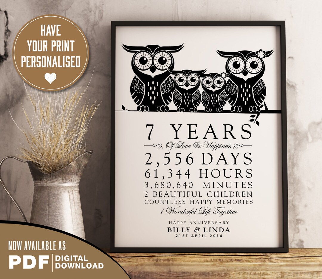 7th Wedding Anniversary Gift, Personalised 7th Anniversary, Wedding ...