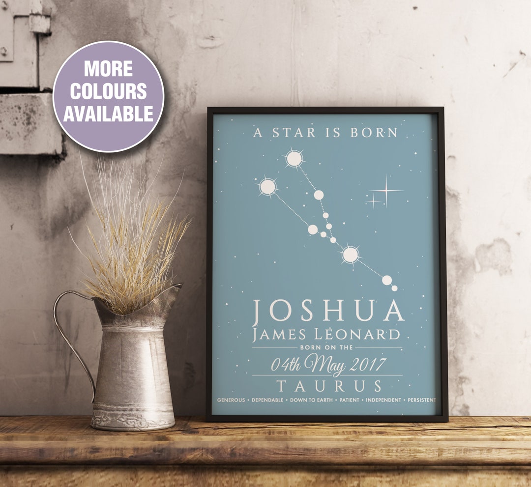 New Born Baby, Taurus Personalised Print, Zodiac, Astrology ...