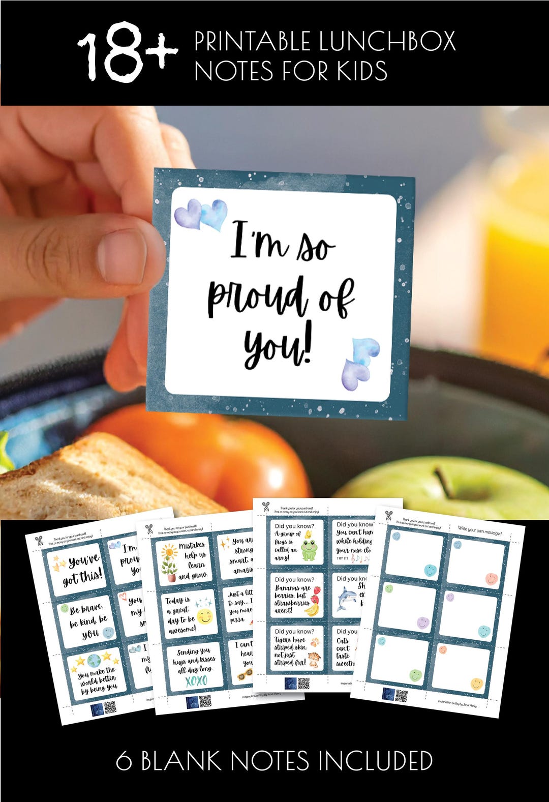 Printable Affirmation Lunchbox Notes for Kids Encouraging Fun Lunch ...