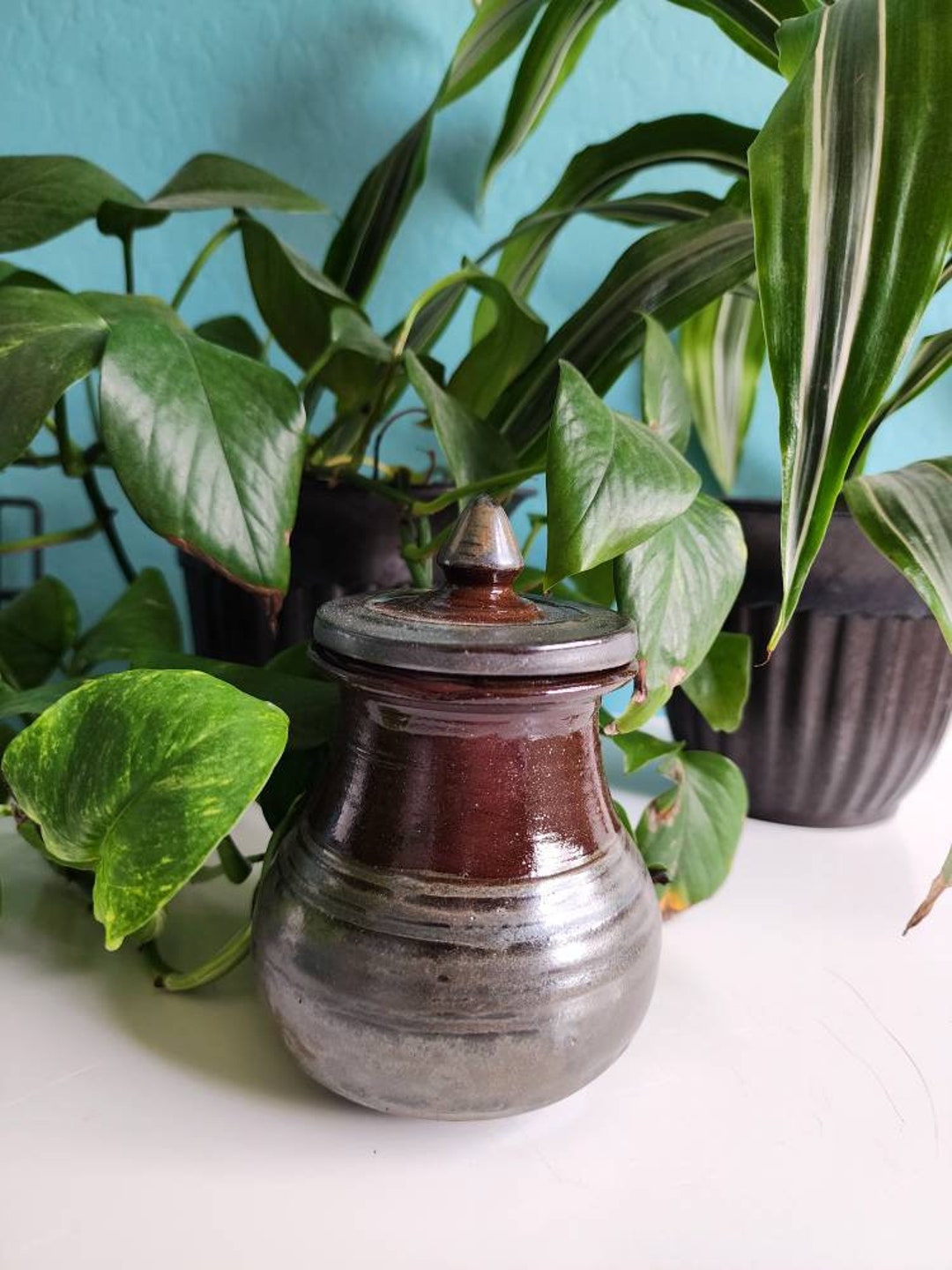 Small Rich Smokey Earth Lidded Jar (or Urn) - Etsy