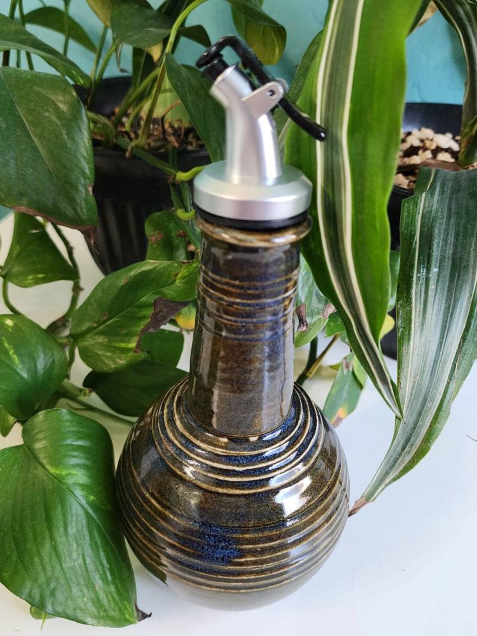 Handmade Earthy Ridges Ceramic Olive Oil Bottle - Etsy