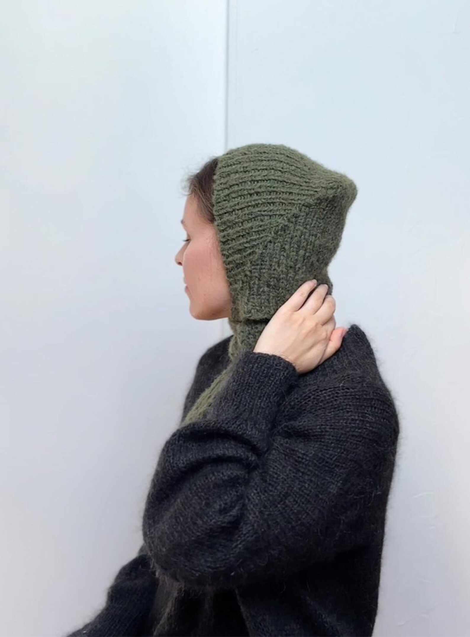 Green Knitted Bonnet | Hand Knit Winter Hat for Women | Adult Cozy ...