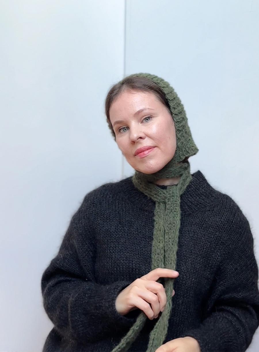 Green Knitted Bonnet | Hand Knit Winter Hat for Women | Adult Cozy ...